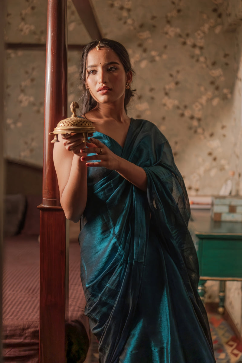 NILAMBARI BLUE TISSUE SAREE – Mittisae